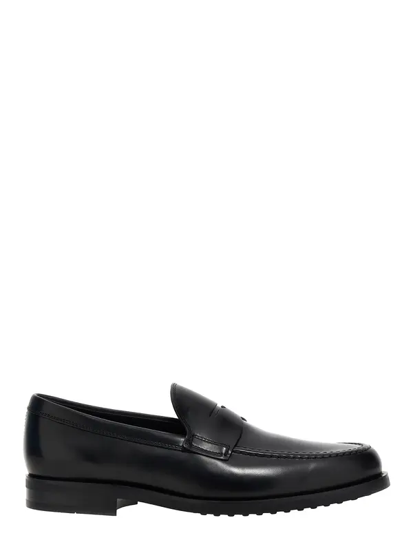 TOD'S Leather Loafers With Rubber Sole - Black