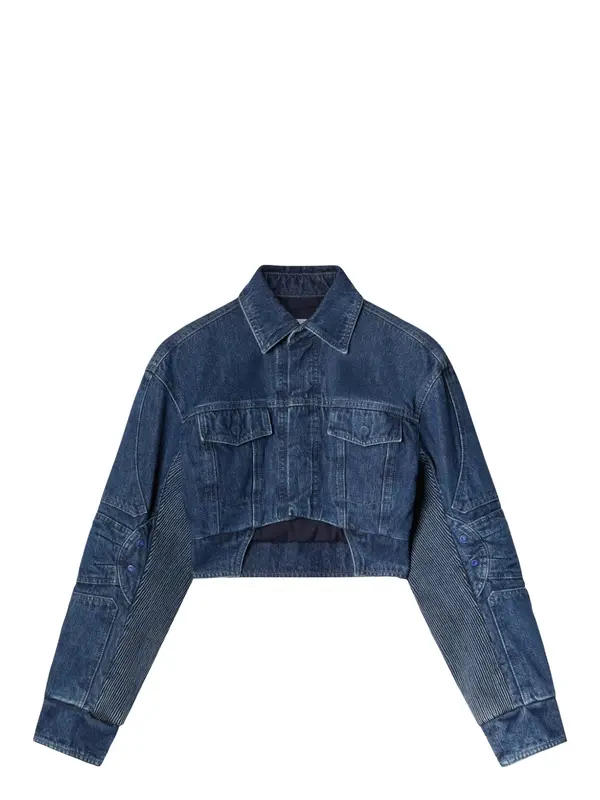 Off-White Cropped Cut-out Denim Jacket - Blue