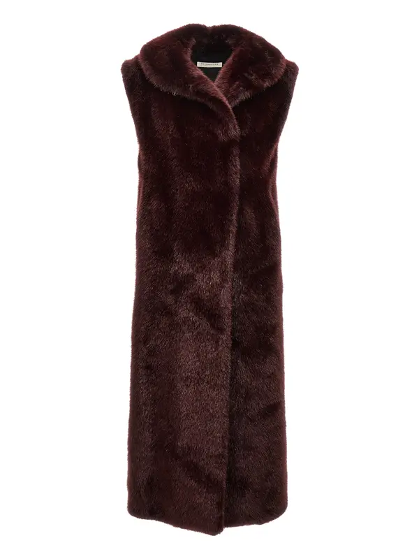 PHILOSOPHY Extra Long Faux Fur Vest - Bordeaux