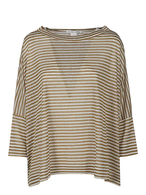 SHIRT C-ZERO Linen Striped Sweater - Brown