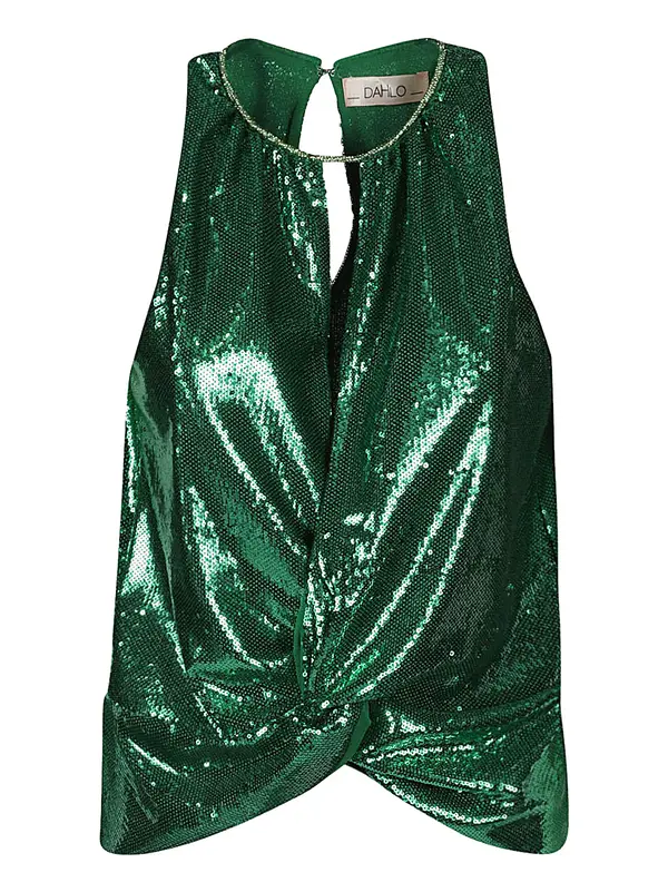 DAHLO Sequin Cropped Top - Green