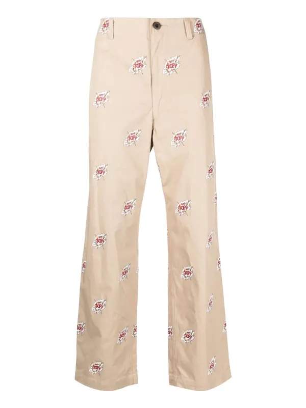 Junya Watanabe Graphic-print Cotton Trousers - Beige