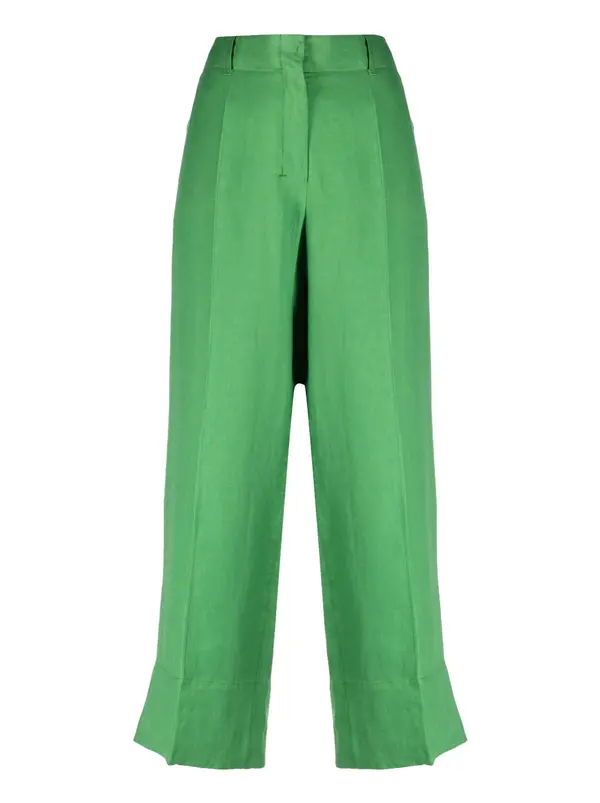 Max Mara Linen Cropped Trousers - Green