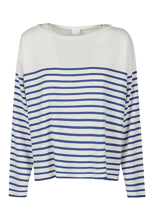 CT PLAGE Striped Cotton Blend Pullover - Blue