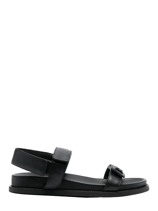 E 'CLAT Emporio Armani Logo Plaque Leather Sandals - Black