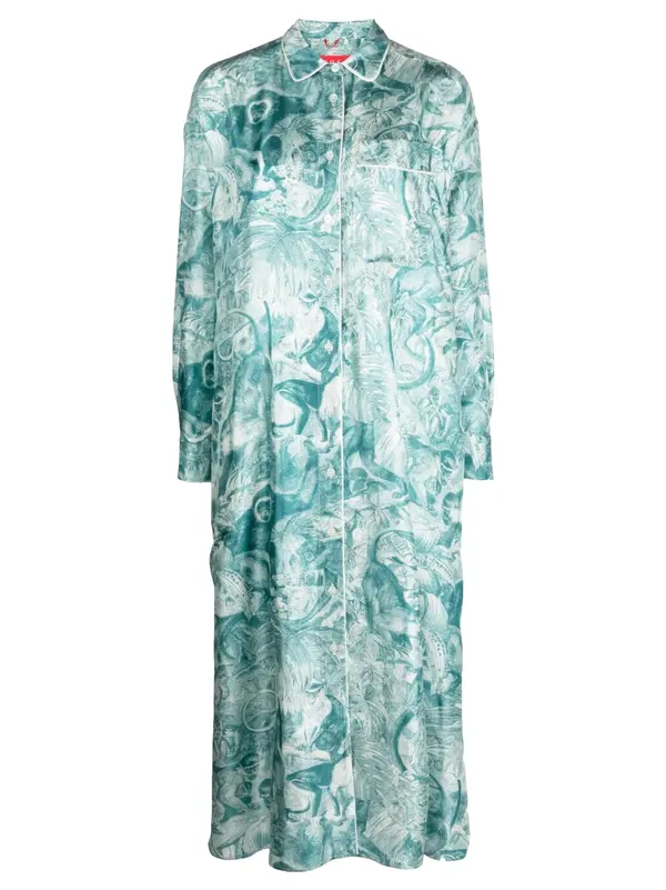F.R.S FOR RESTLESS SLEEPERS Printed Silk Shirt Dress - Blue