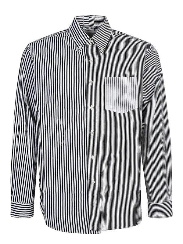 E.L.V. DENIM Contrast Striped Cotton Shirt - Black