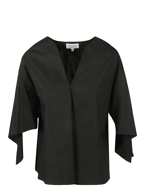 PSOPHIA Cotton V-neck Top - Black