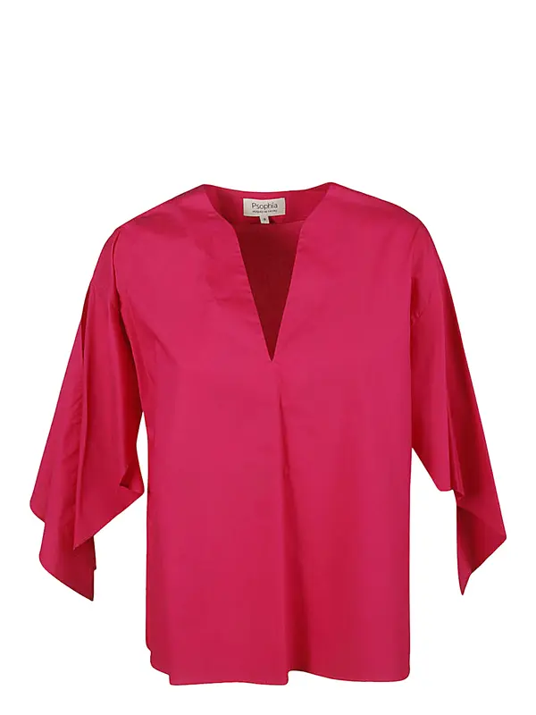 PSOPHIA Cotton V-neck Top - Fuchsia