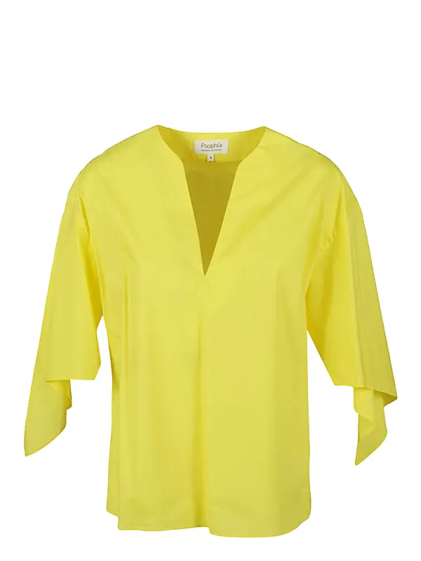PSOPHIA Cotton V-neck Top - Yellow