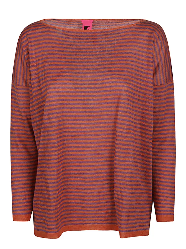 ALESSANDRO ASTE Boat Neck Striped Linen Sweater - Orange