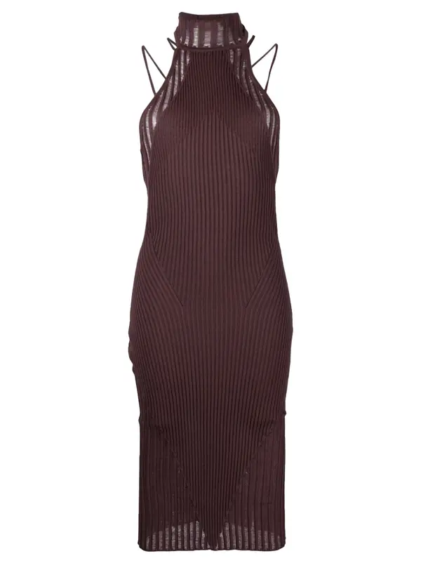 ANDREĀDAMO Ribbed Knit Midi Dress - Beige