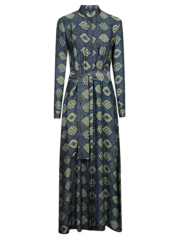 OBIDI Printed Silk Maxi Dress - Blue