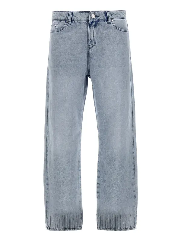 Karl Lagerfeld Rhinestone Fringed Straight Leg Jeans - Light Blue