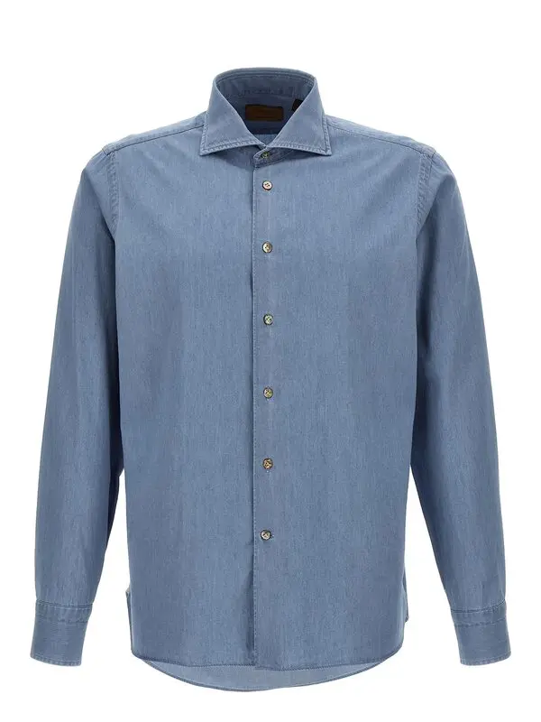 BORRIELLO NAPOLI Chambray Shirt - Light Blue