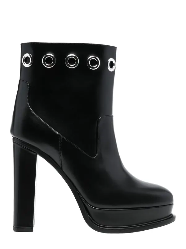 Alexander McQueen Leather Platform Ankle Boots - Black