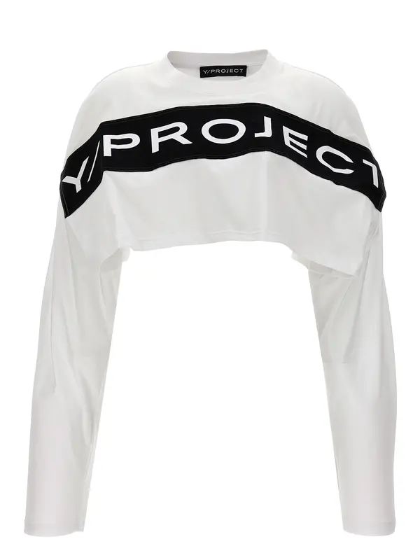 Y/project Logo Crop T-shirt - White/black