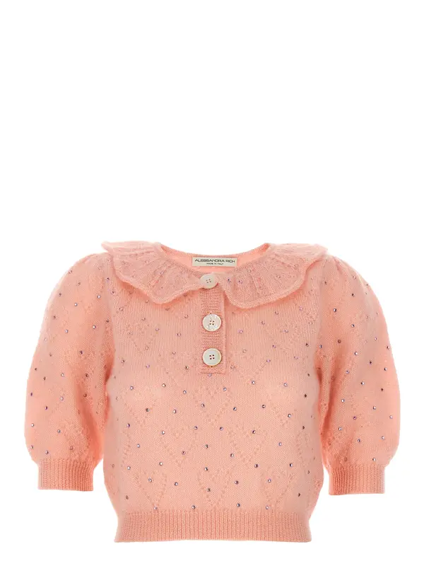 Alessandra Rich Rhinestone Appliqué Sweater - Pink