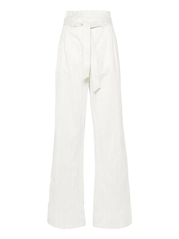 Max Mara Cotton-silk Blend Pinstripe Wide Leg Trousers - White