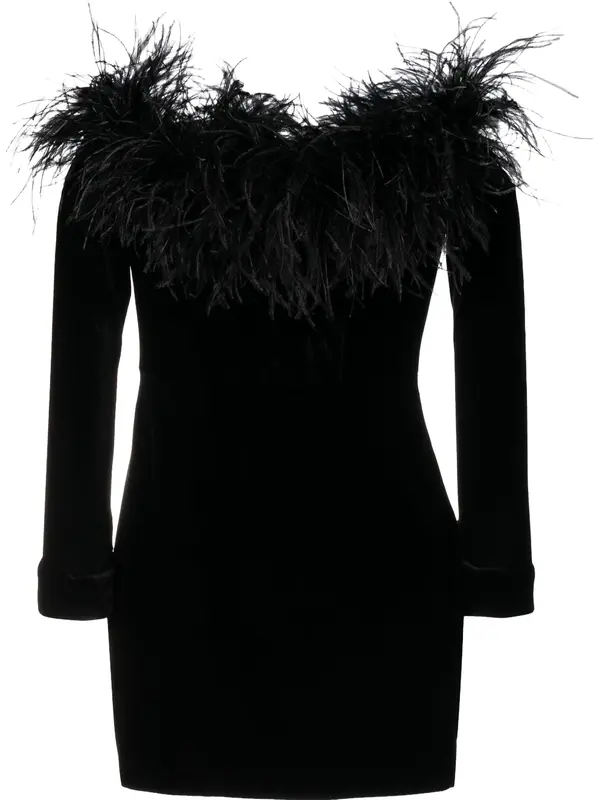 Alessandra Rich Feather-trim Velvet Minidress - Black