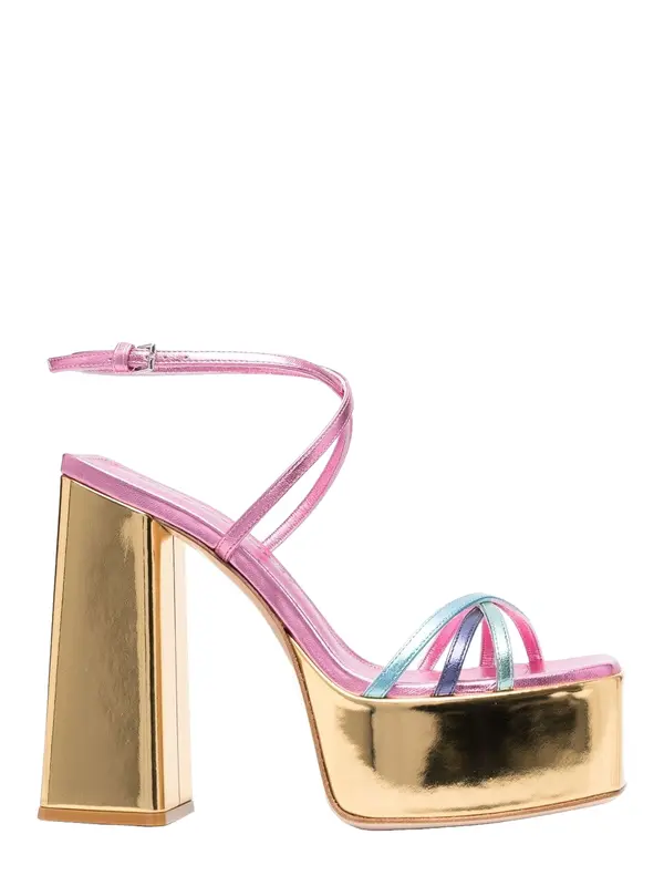 HAUS OF HONEY Wannabe Mirror Leather Sandals - Golden