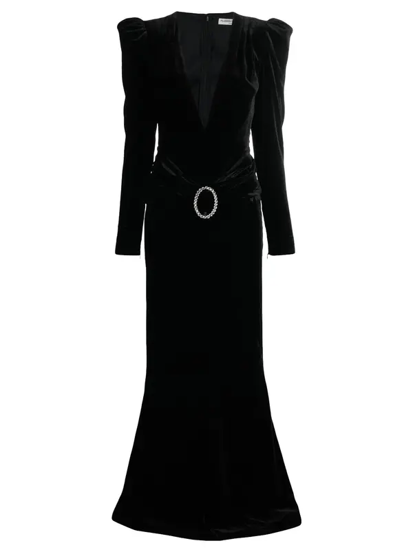 Alessandra Rich Belted Velvet Gown - Black