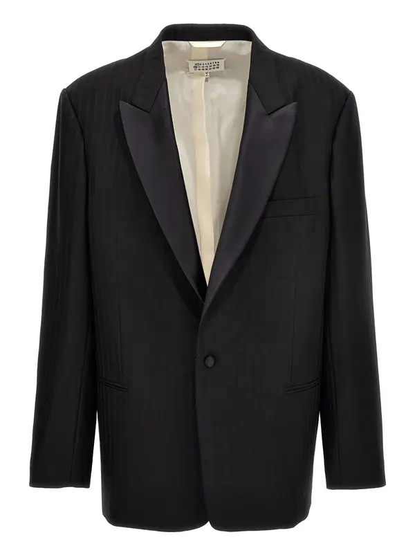 MAISON MARGIELA Striped Wool Blazer - Black