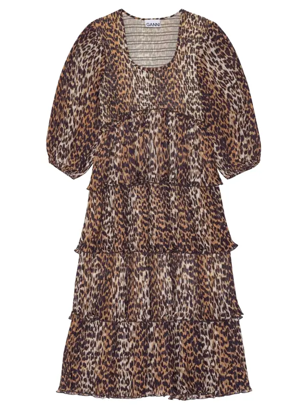 GANNI Leopard Print Midi Dress - Brown