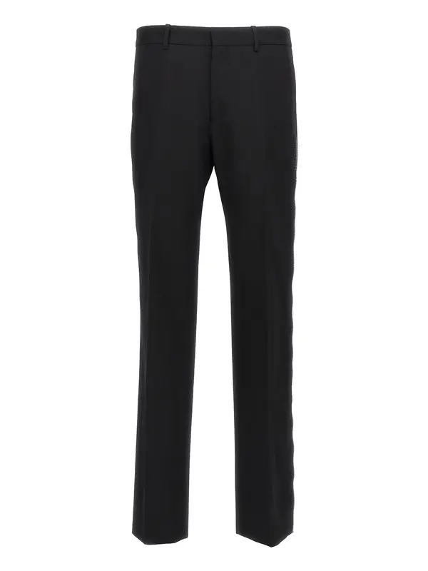 Off White Wool Pants With Logo Embroidery - Black