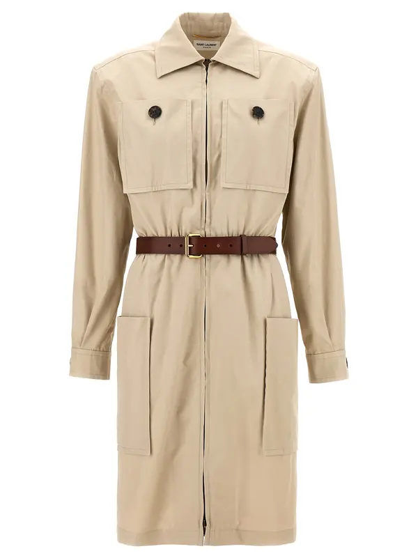 Saint Laurent Saharienne' Shirt Dress - Beige