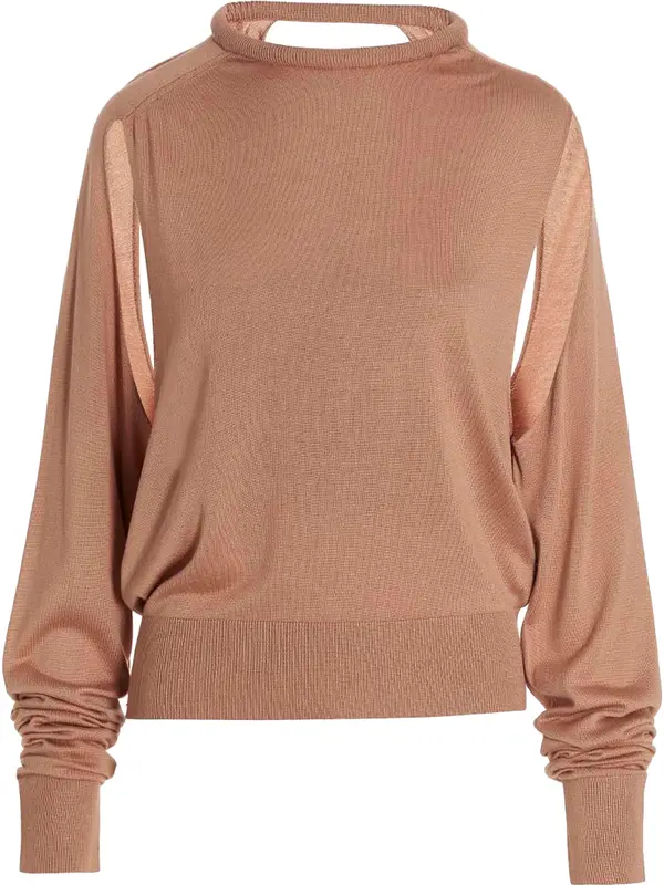 RAMAEL Cut Out Insert Top Sweater - Beige