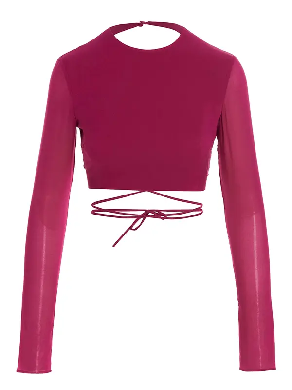 Andamane Cropped Georgette Top - Fuchsia