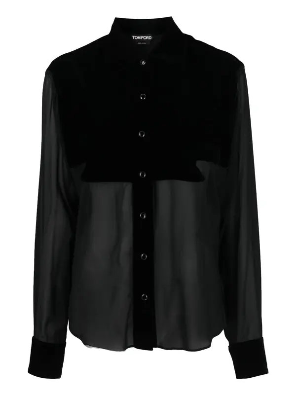 TOM FORD Panelled Silk Georgette Shirt - Black