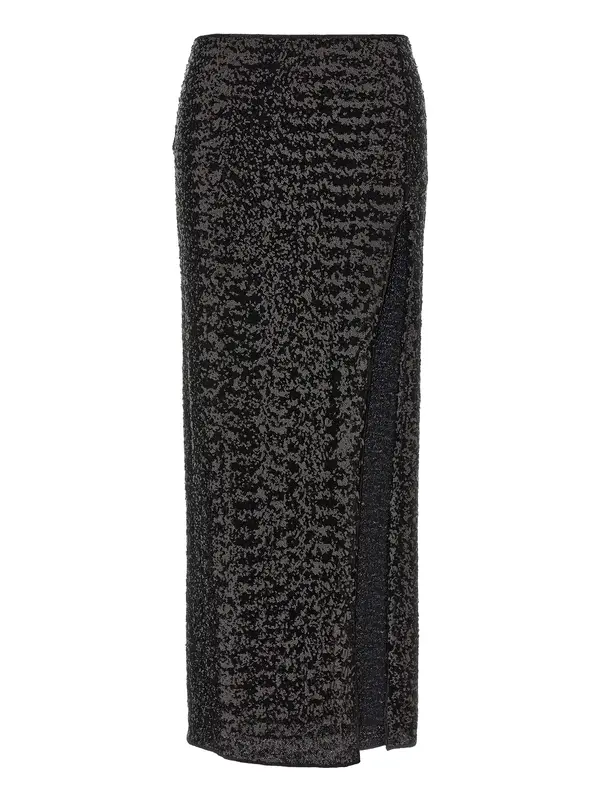 Oseree Paillettes Long Skirt - Black
