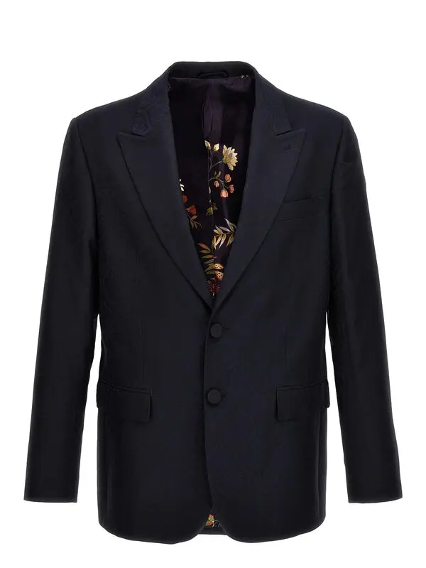 Etro Single Breasted Jacquard Blazer - Blue