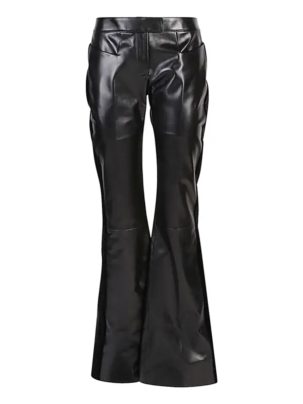 TOM FORD Flared Leather And Velvet Trousers - Black