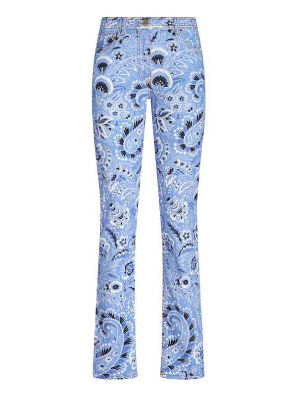 Etro Printed Denim Skinny Jeans - Clear Blue