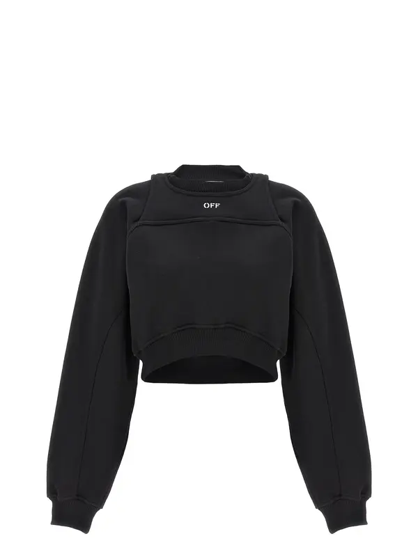 Off White Cropped Sweatshirt - White/black