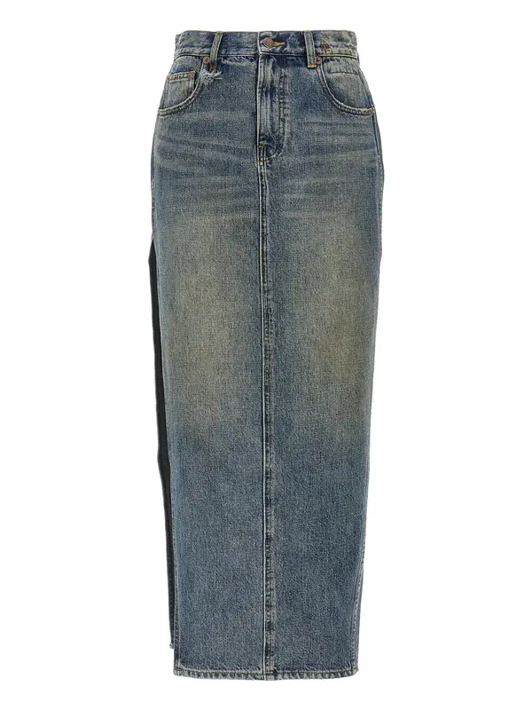 R13 Devon Side Slit Denim Skirt - Blue