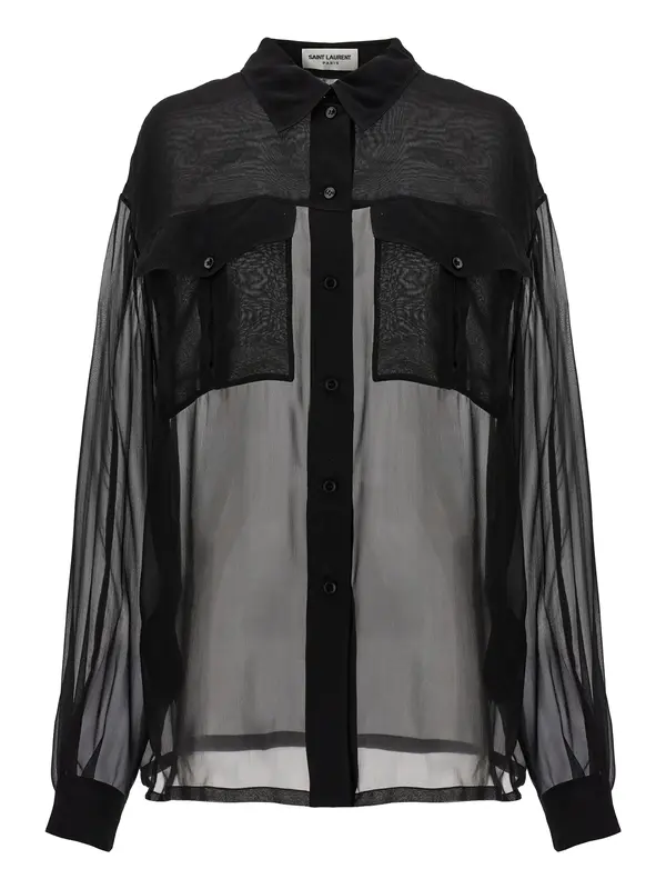 Saint Laurent Silk Muslin Shirt - Black