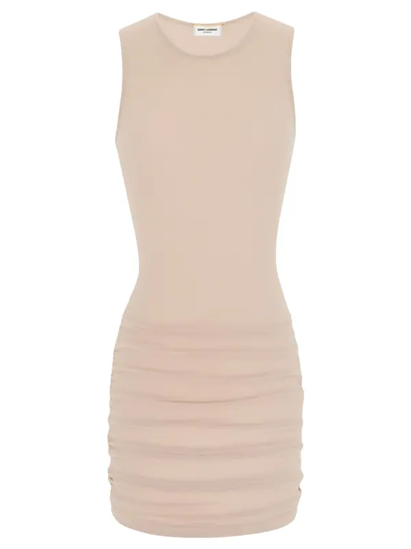 Saint Laurent Stretch Tulle Short Dress - Beige