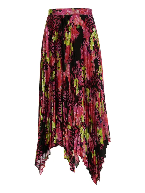 Versace Pleated Orchid Printed Skirt - Multicolor