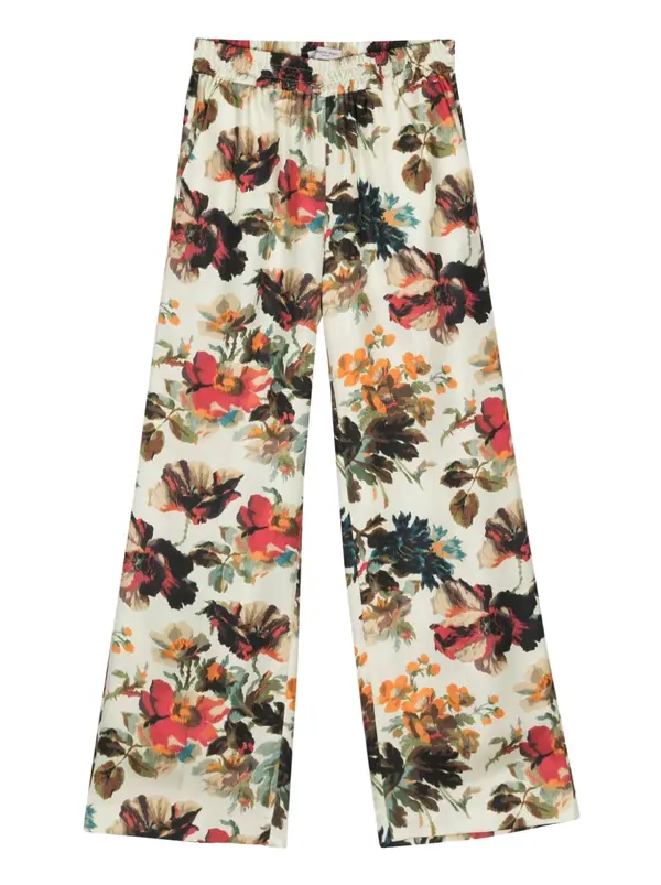 Alberto Biani Printed Silk Wide Leg Trousers - White