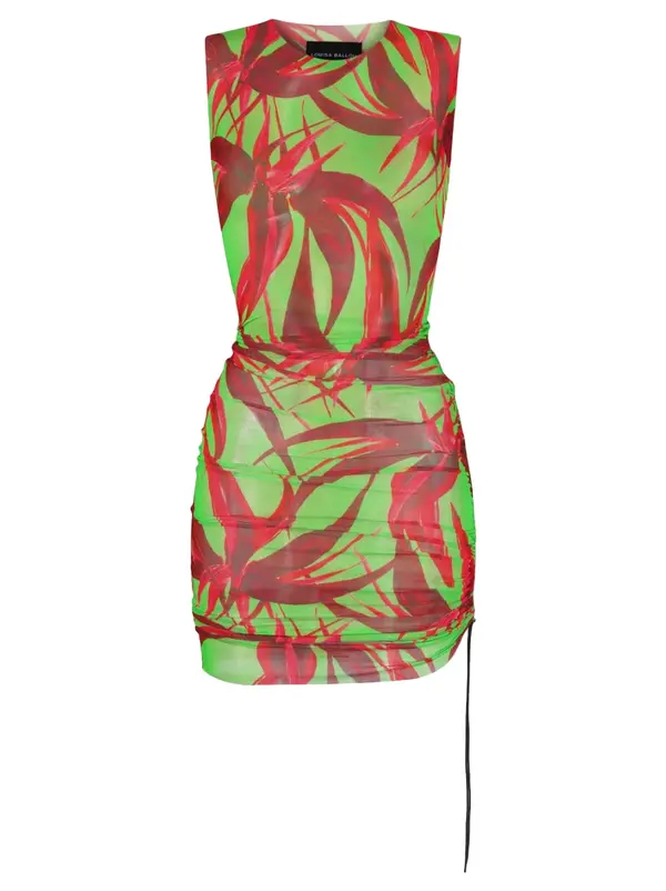 LOUISA BALLOU Floral Print Ruched Dress - Green