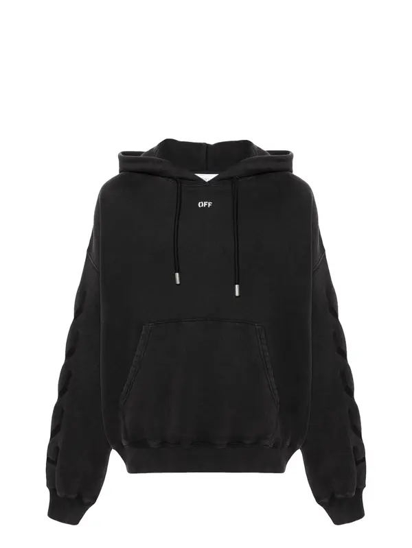Off White Logo Cotton Hoodie - Black