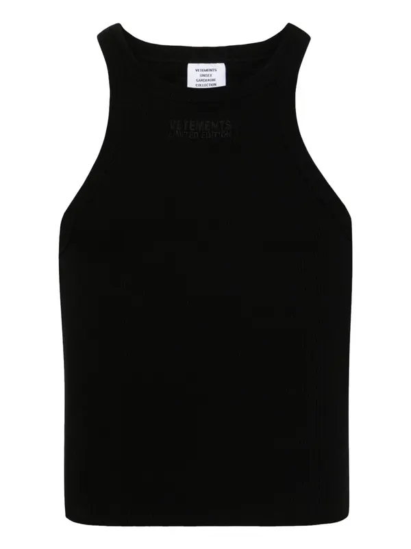 Vetements Logo Cotton Tank Top - Black
