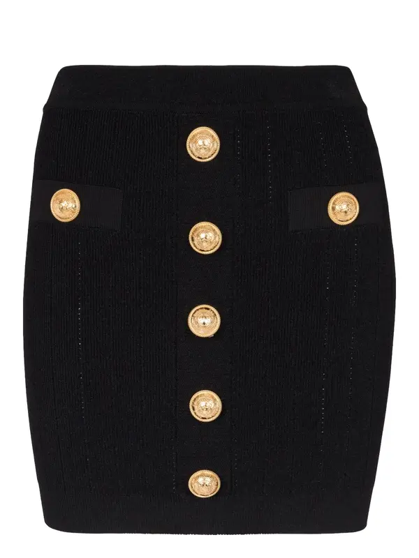 Balmain High-waist Knitted Mini Skirt - Black