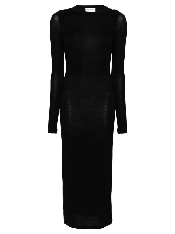 Saint Laurent Wool Blend Long Pencil Dress - Black
