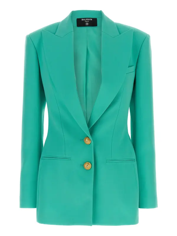 Balmain Double-breasted Blazer With Logo Buttons - Light Blue