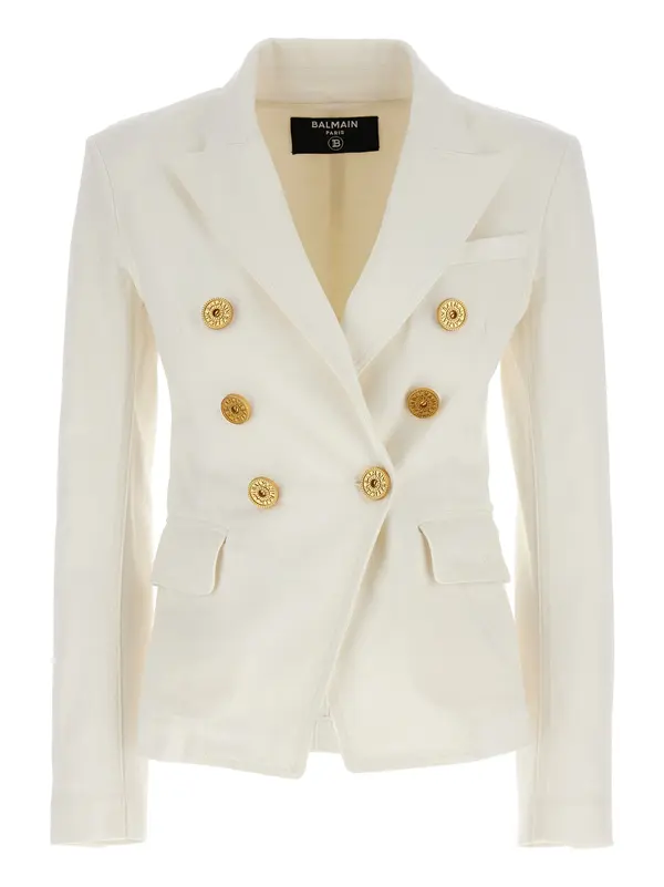 Balmain Double-breasted Denim Blazer - White